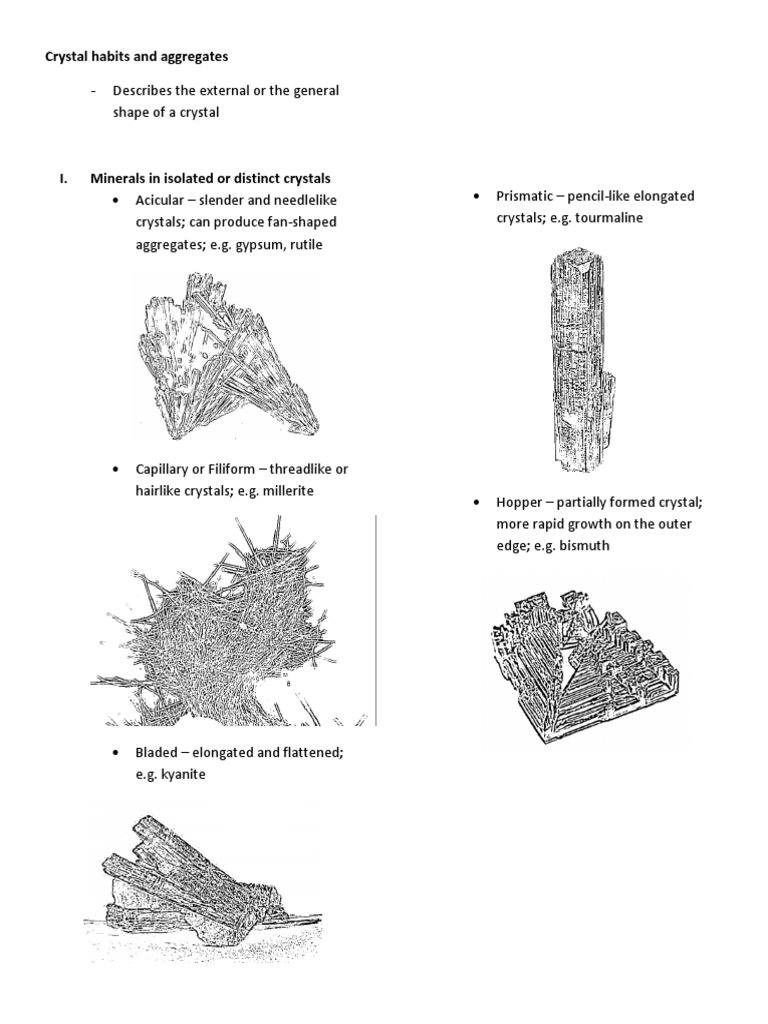Types of Crystal Habits Explained | PDF | Mineralogy | Minerals