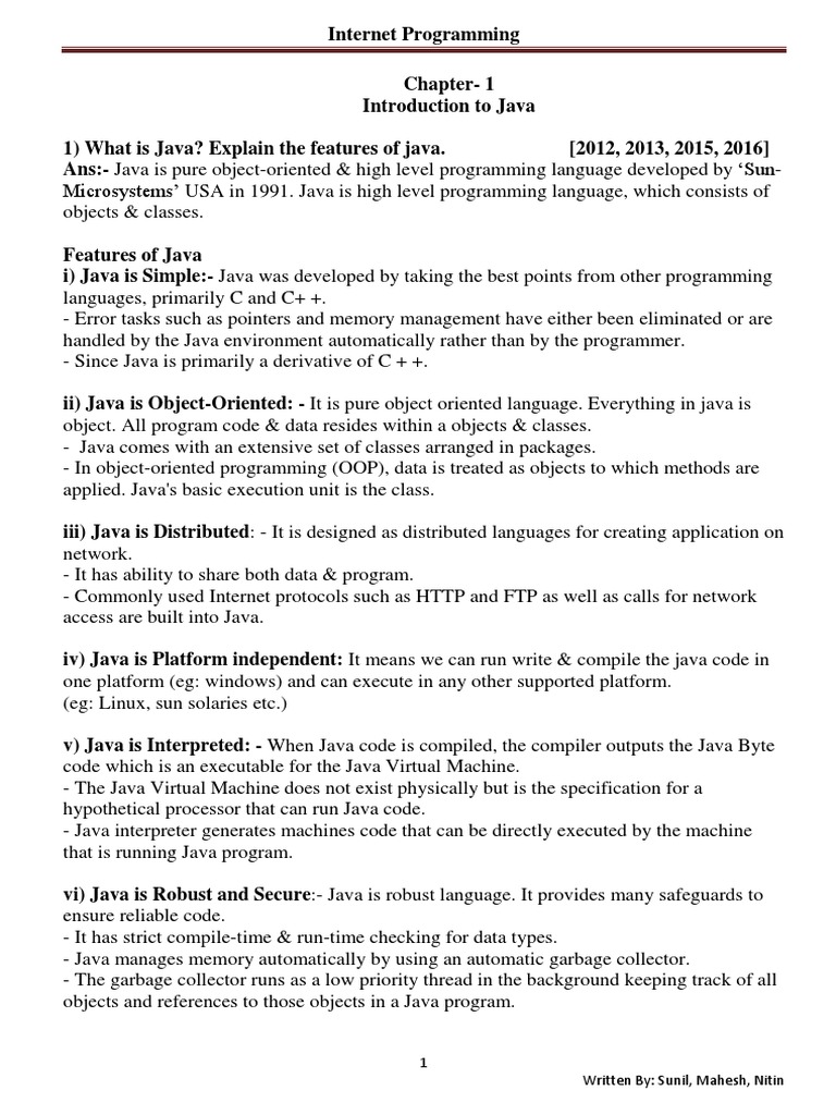 Java Notes Pdf Java Programming Language Class Computer