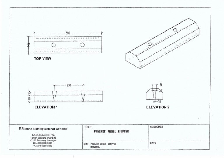Wheel Stopper DWG - CWS 600 Elevation PDF | PDF