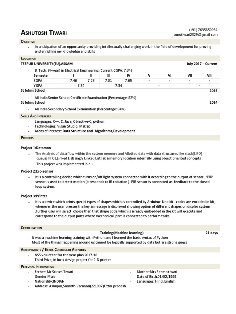 Ashutosh Tiwari Resume | PDF | Machines | Machine Learning