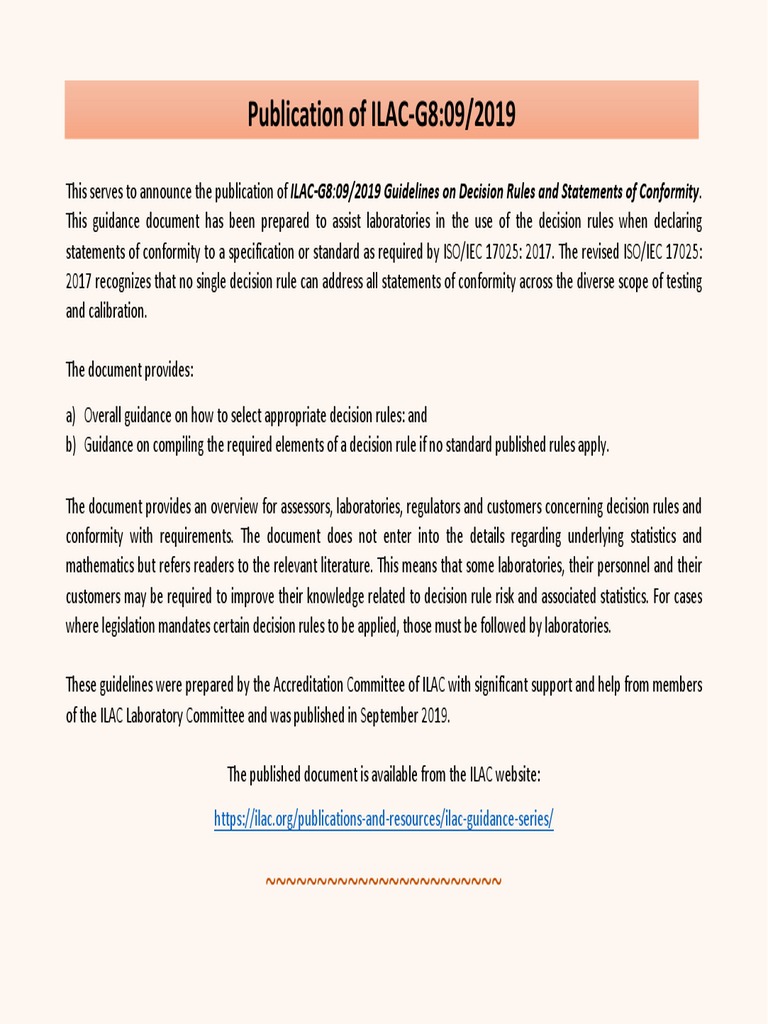 ILAC-G8:09/2019 Guidelines on Decision Rules and Statements of ...