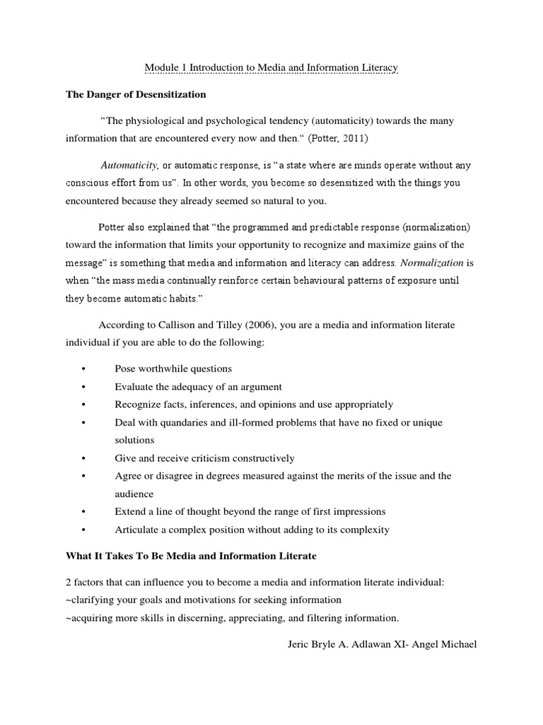 Introduction to Media Literacy Module 1 | PDF | Mass Media | Literacy