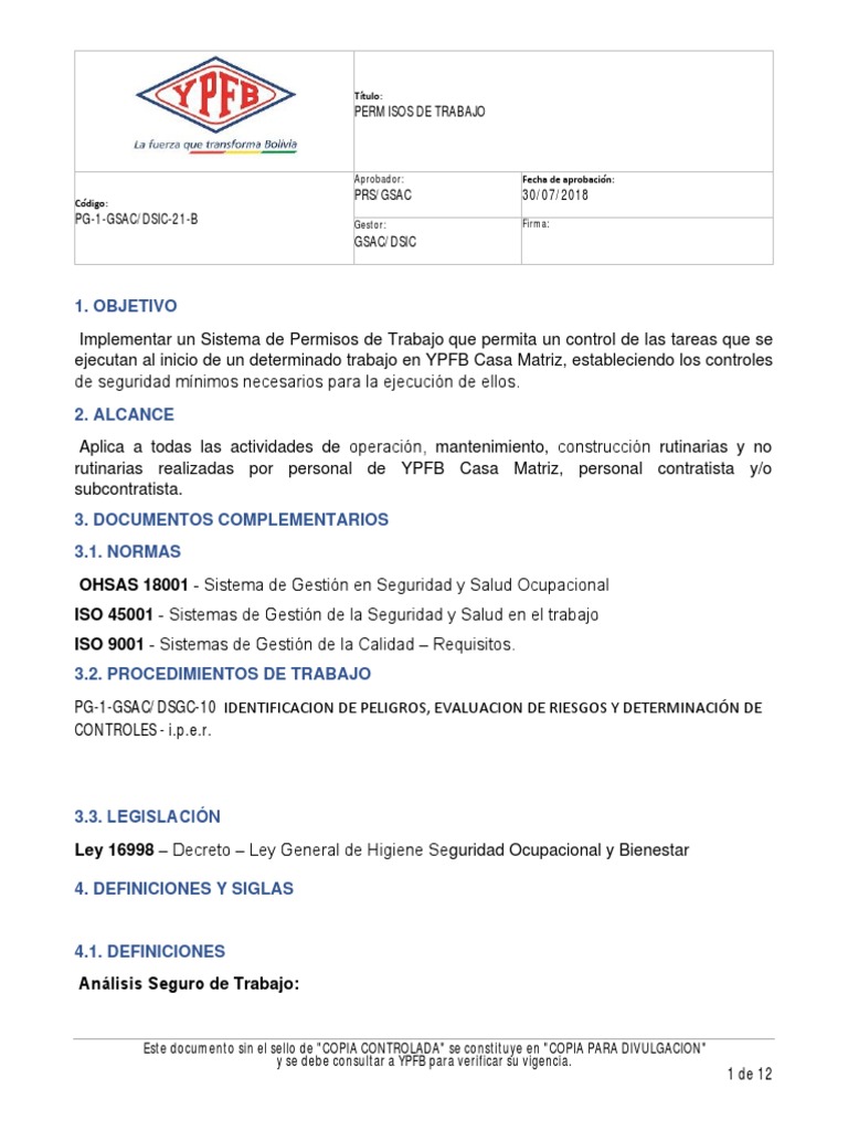 Procedimiento para Permisos de Trabajo | PDF | Seguridad y salud ...