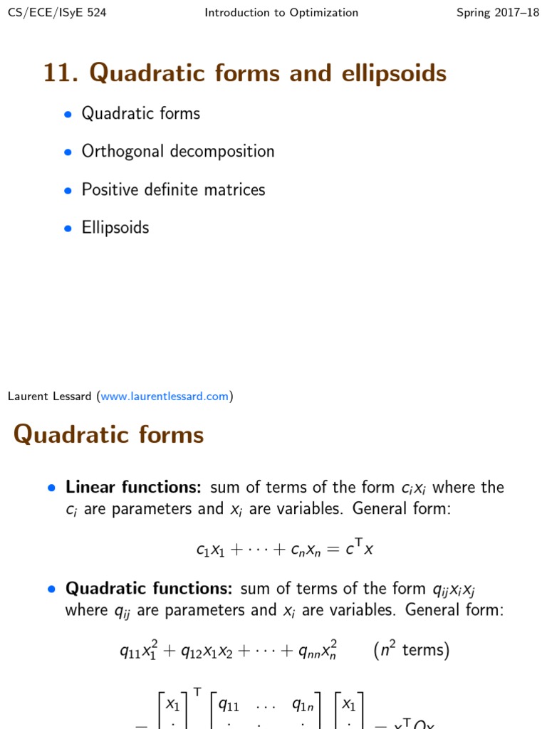 11 - Quadratic Forms and Ellipsoids | PDF | Eigenvalues And ...