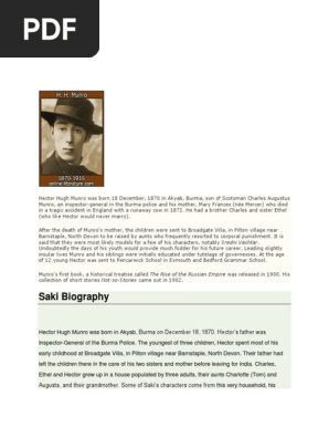 Saki Biography His Famous Story PDF Saki, 56% OFF