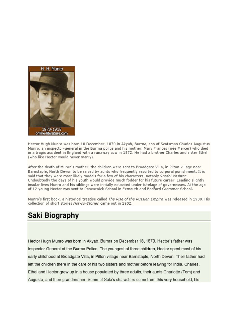 The H H Munro (The Saki) | Download Free PDF | Saki
