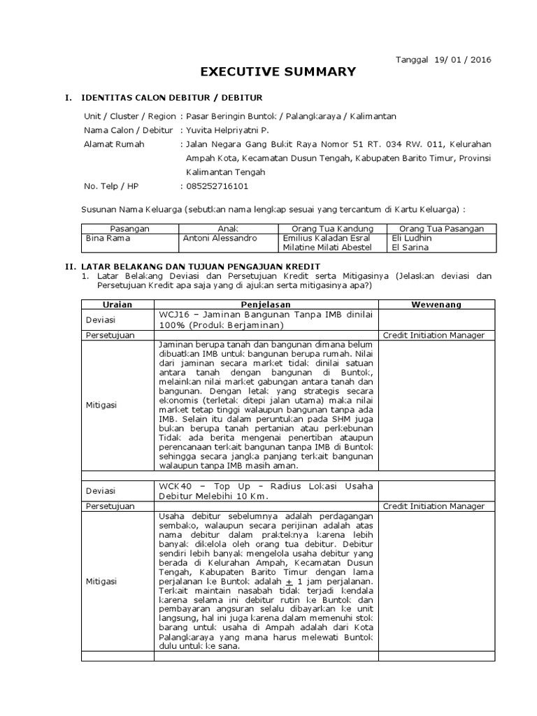 Contoh Ringkasan Eksekutif Kredit | PDF | Pengelolaan Keuangan & Uang ...