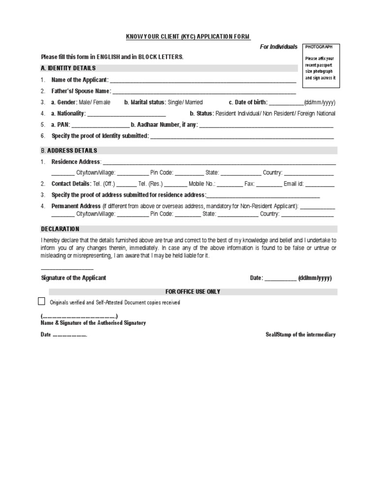 KYC Application Form for Individuals | PDF | Identity Document ...