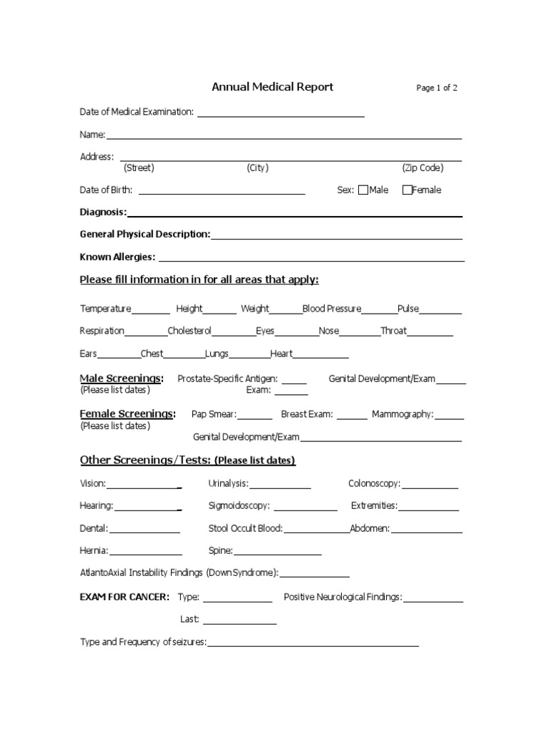 Free Annual Medical Report | PDF | Physical Examination | Health Sciences