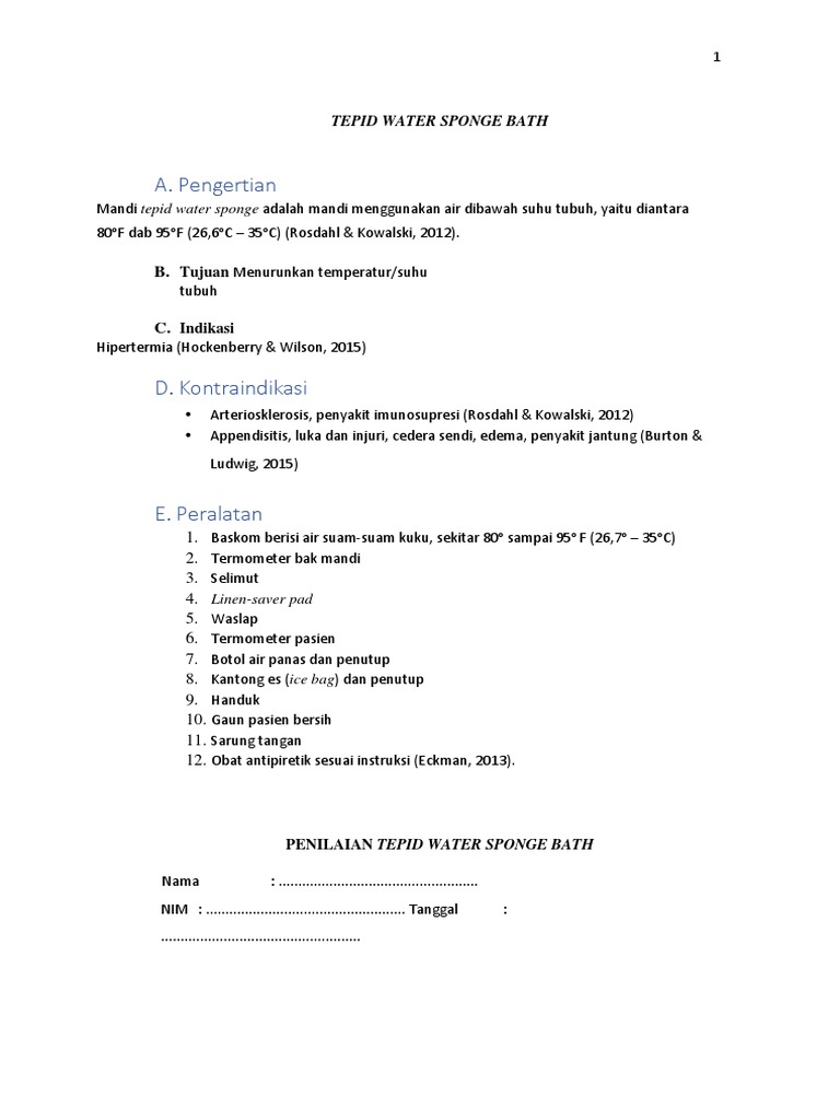 SOP Tepid Water Sponge Bath | PDF
