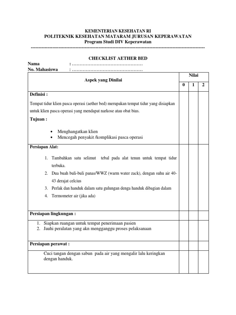 Ceklis Aether Bed | PDF