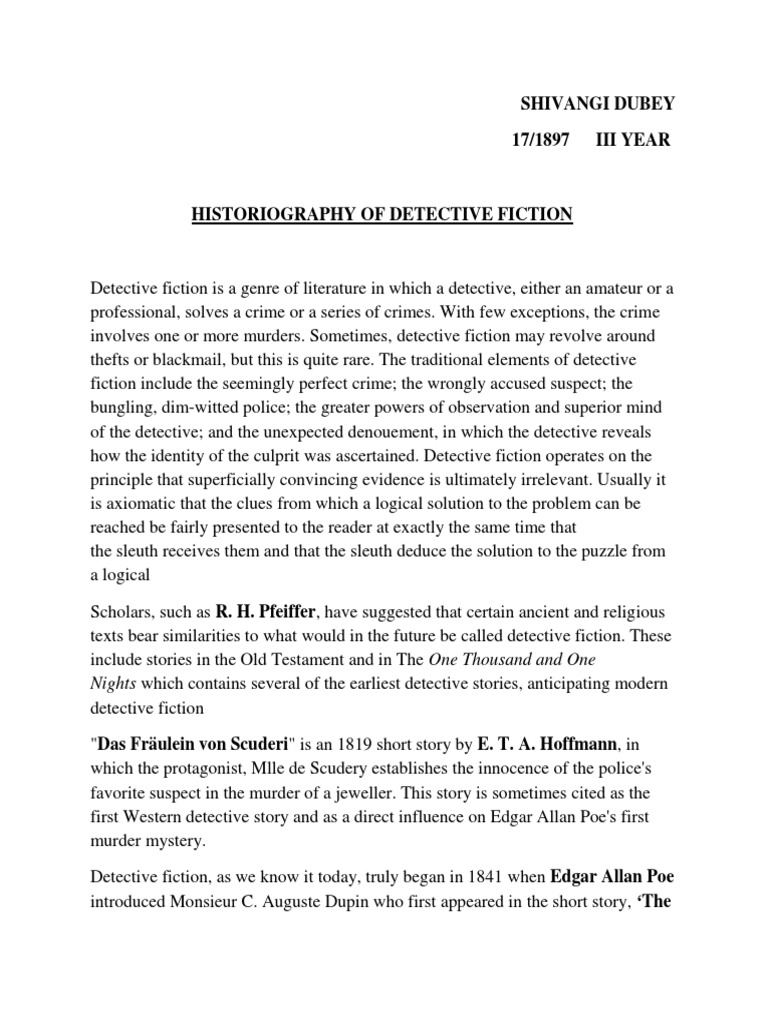 Detective Fiction Assignment The Historiography of Detective Fiction ...