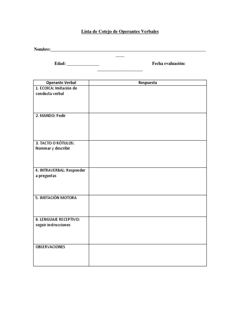 Cotejo de Operantes Verbales | PDF | Crecimiento personal y profesional