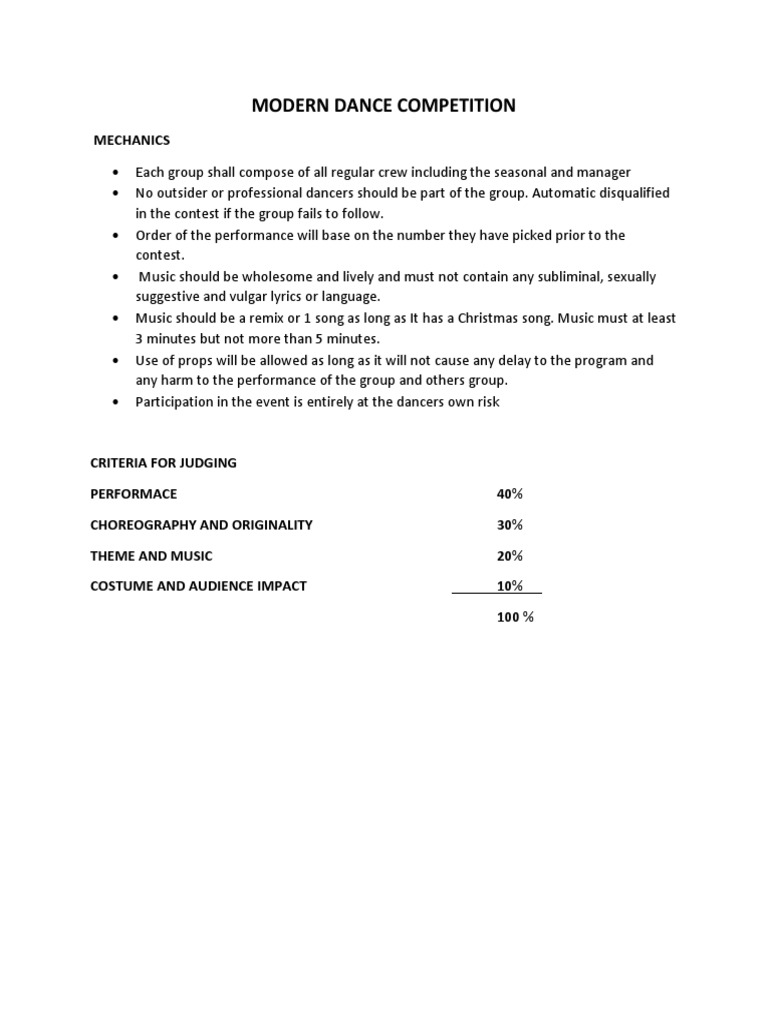 Modern Dance Contest Guidelines | PDF