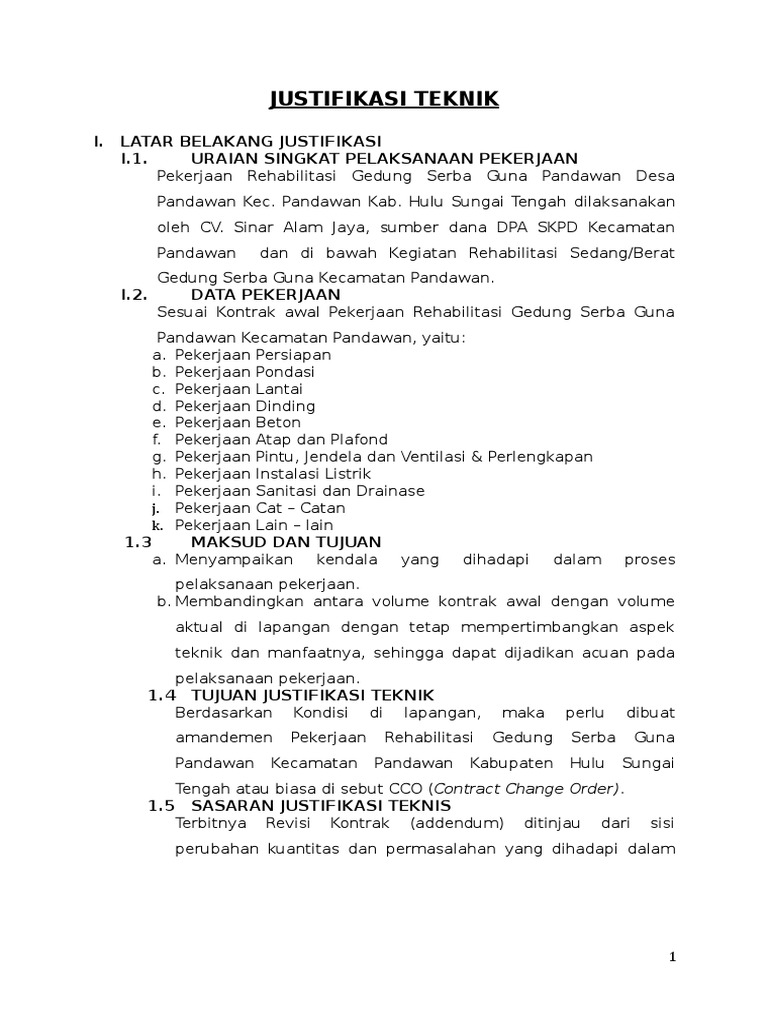 Justifikasi Teknik I. Latar Belakang Jus | PDF