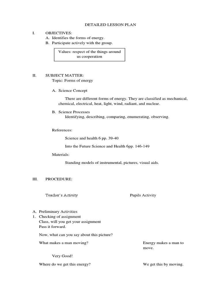 Detailed Lesson Plan | PDF | Potential Energy | Heat