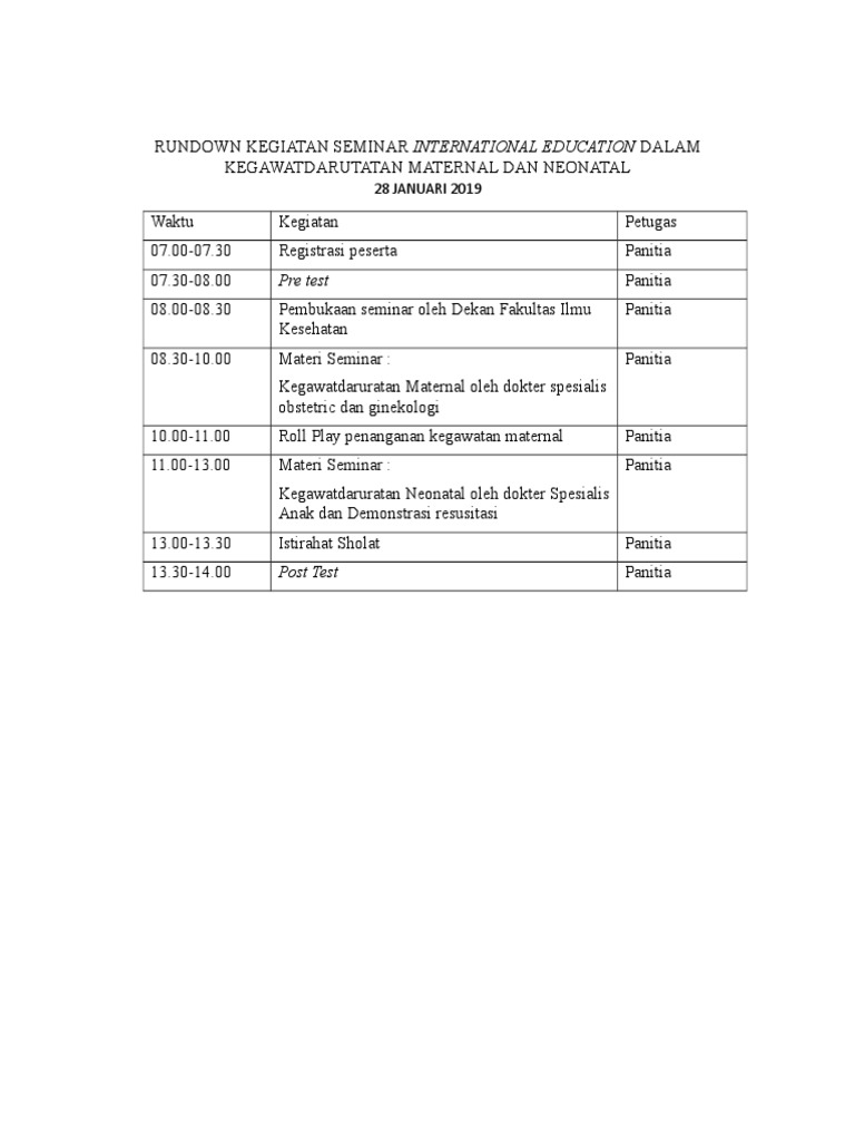 Rundown Kegiatan Seminar Ipe | PDF