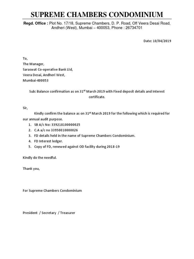 Balance Confirmation Letter | PDF