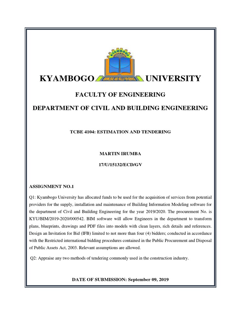 Estimating Assignment 1 PDF | PDF | Procurement | Business