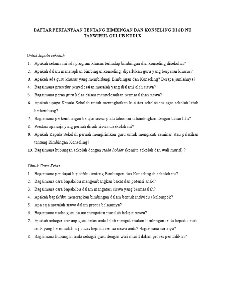 Draft Pertanyaan Wawancara | PDF