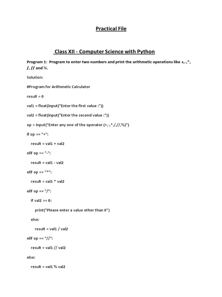 Practical File | Download Free PDF | Relational Database | Control Flow