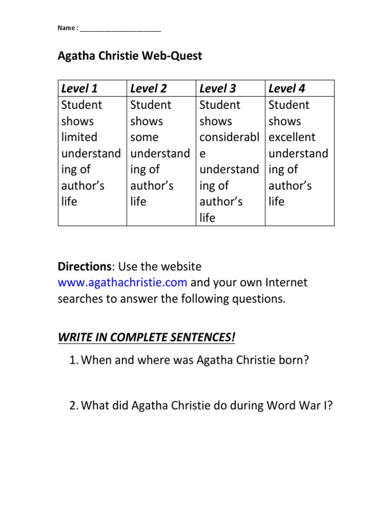 Agatha Christie Webquest | PDF