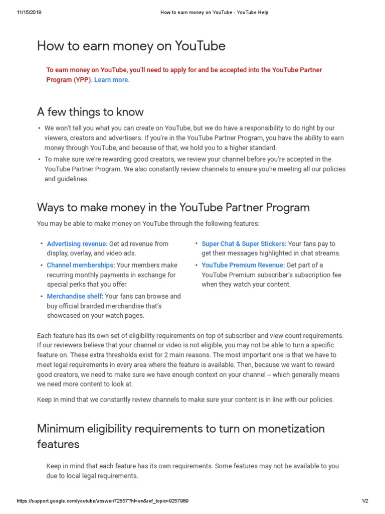 Earning Money on YouTube: A Guide | PDF | You Tube | Subscription ...