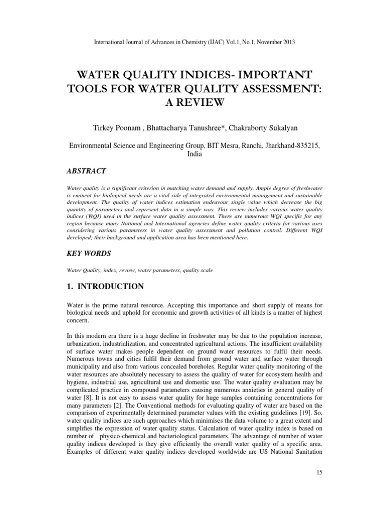 Water Quality Indices - Important Tools | PDF | Water Quality | Statistics