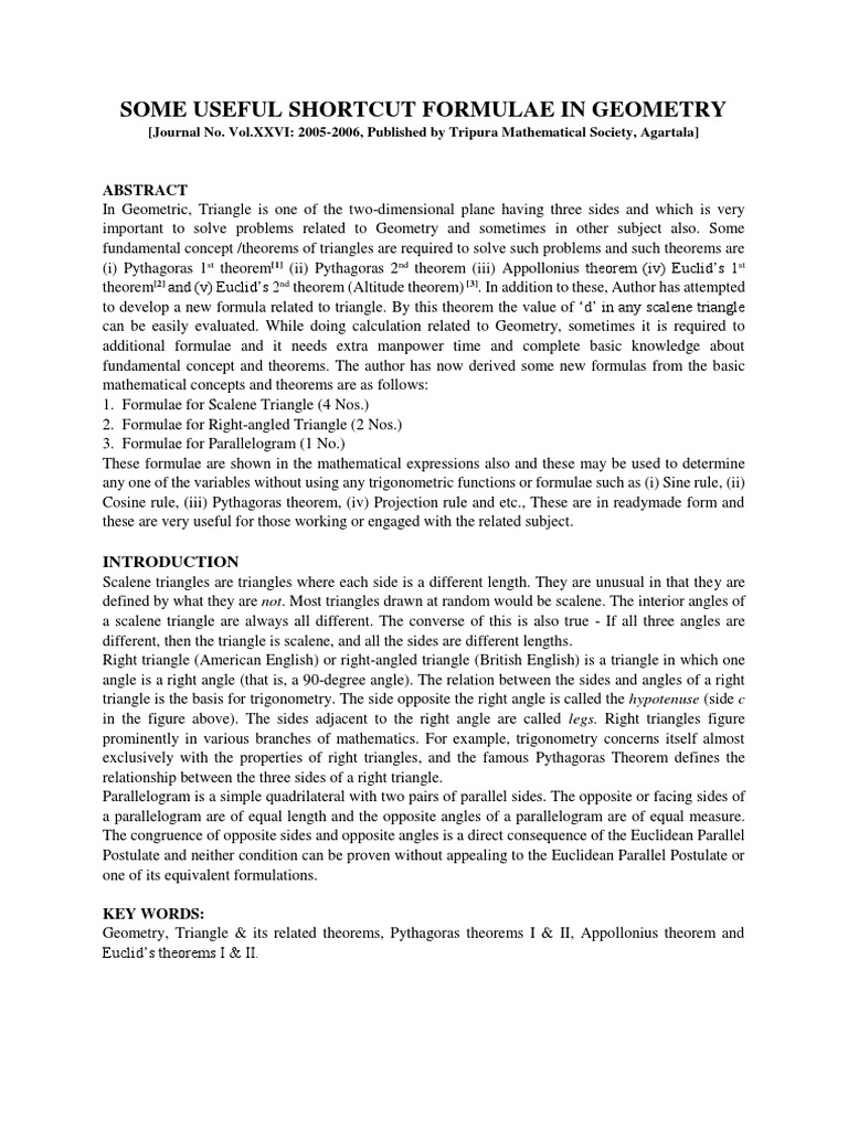 Geometry Shortcut Formulas for Triangles | PDF | Triangle | Euclidean ...