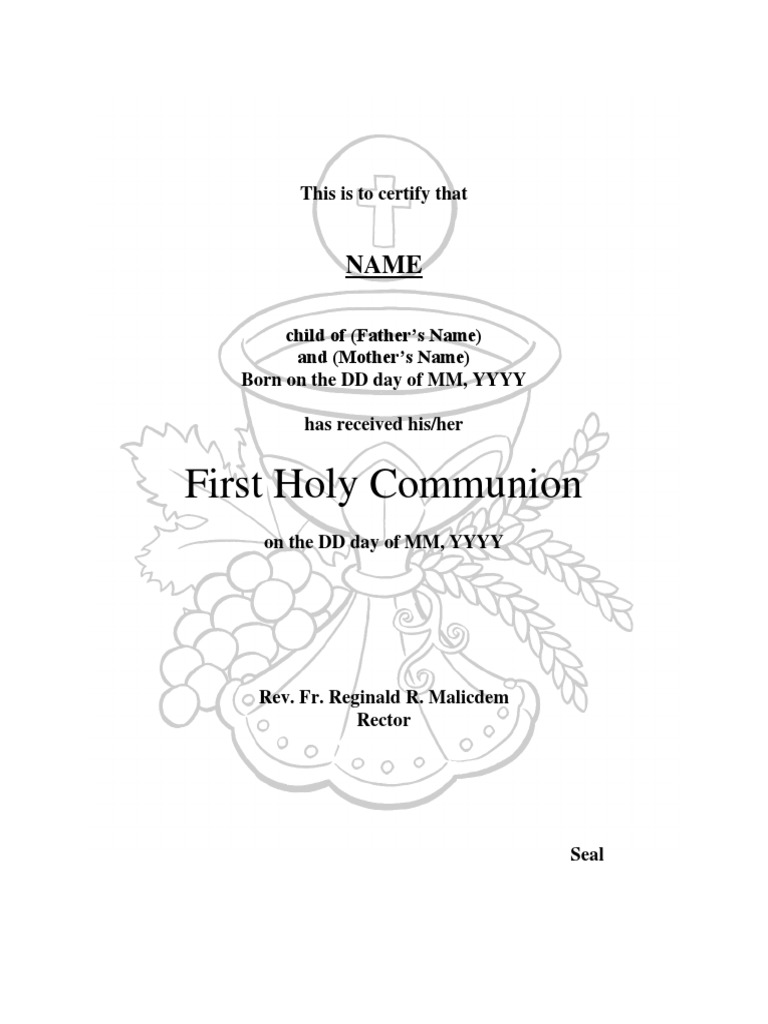 First Communion Certificate - Template | PDF