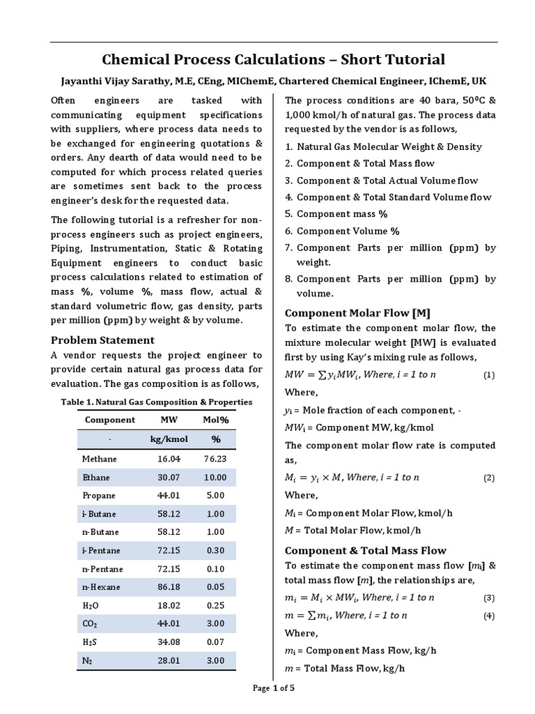 Chemical Process Calculations - Short Tutorial | PDF | Gases | Mole (Unit)