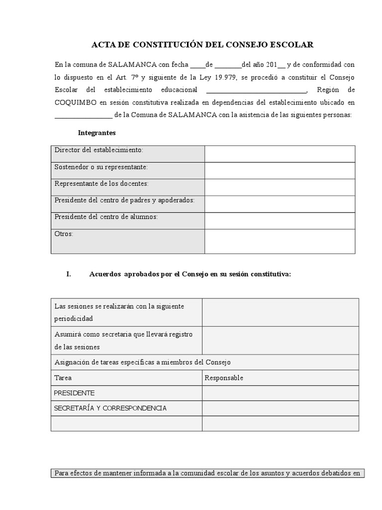 Acta Constitución Consejo Escolar | PDF | Maestros | Modificación de comportamiento
