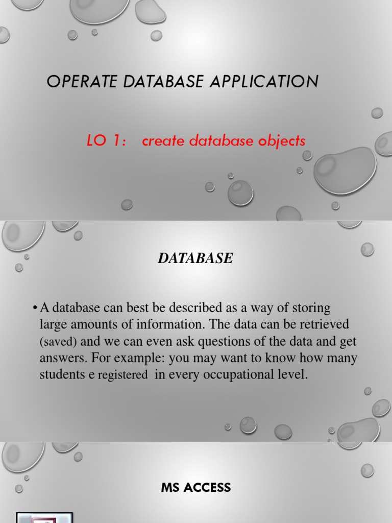 Operate Database Application Power Ponit | PDF | Microsoft Access | Databases