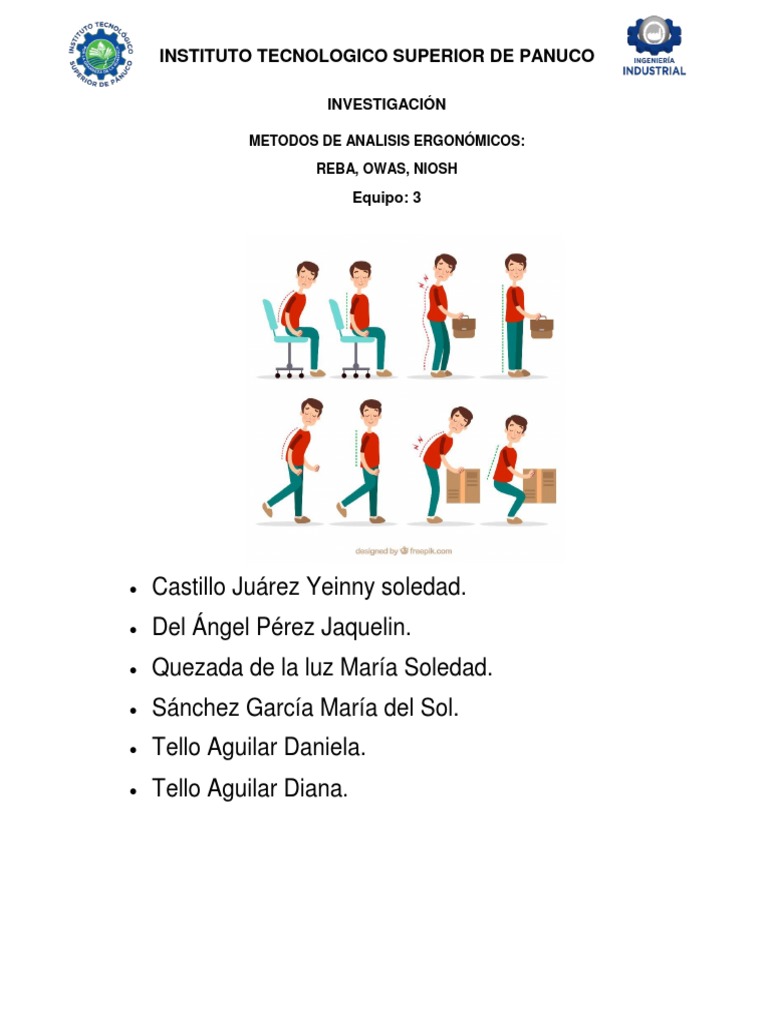 Metodos Ergonomicos Reba Owas Niosh-1 | PDF | Muestreo (Estadísticas) | Factores humanos y ergonomía