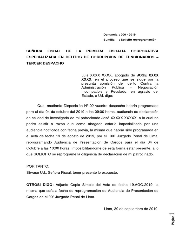 Reprogramacion de Declaracion de Investigado Por Cruce de Fechas | PDF