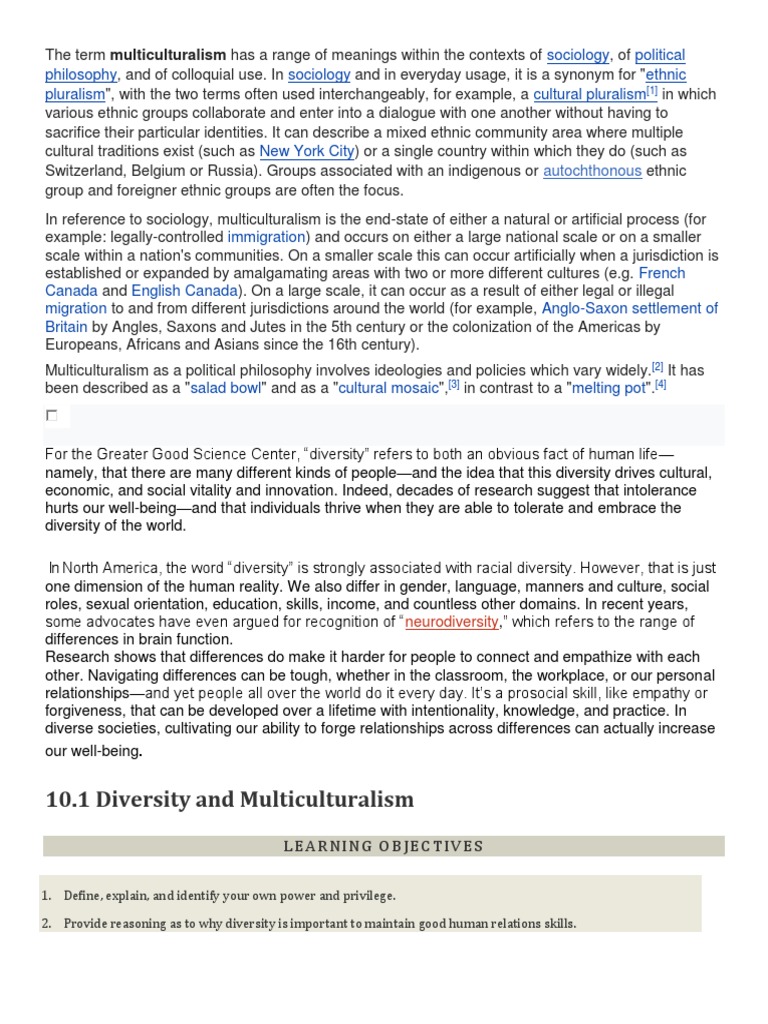 The Term Multiculturalism Has A Range of Meanings Within The Contexts ...
