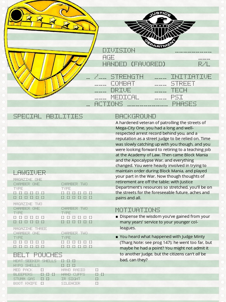 Judge Dredd (GW) RPG Pre-Generated Characters | PDF