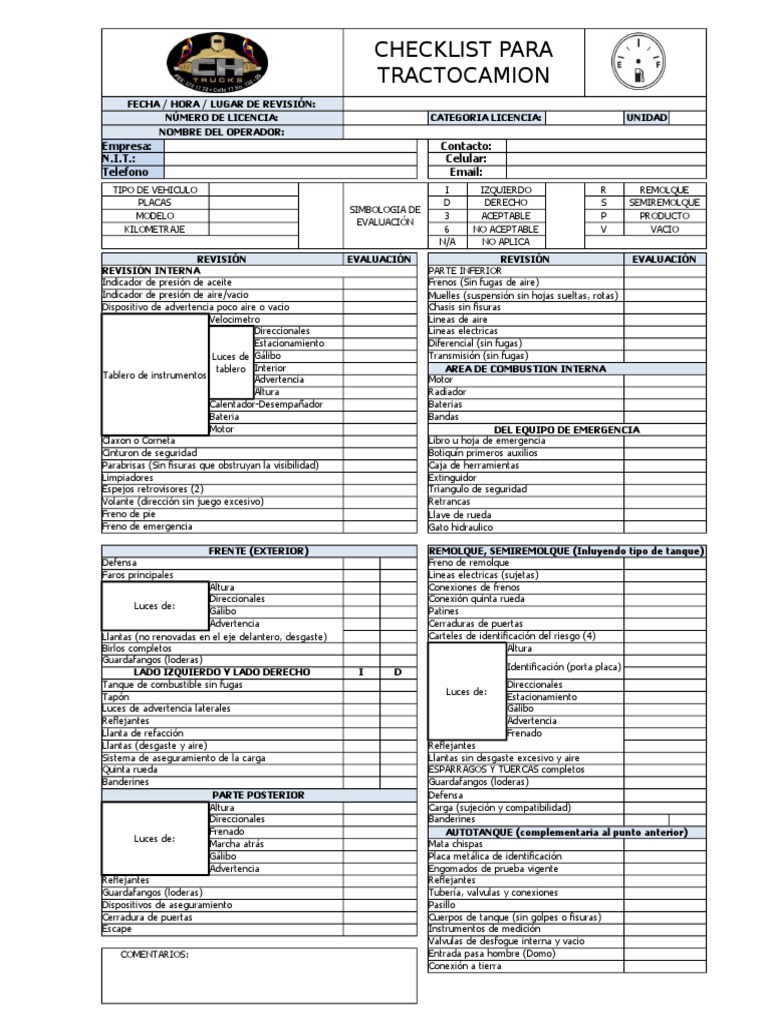 Checklist | PDF | Remolque (Vehículo) | Vehículos de ruedas