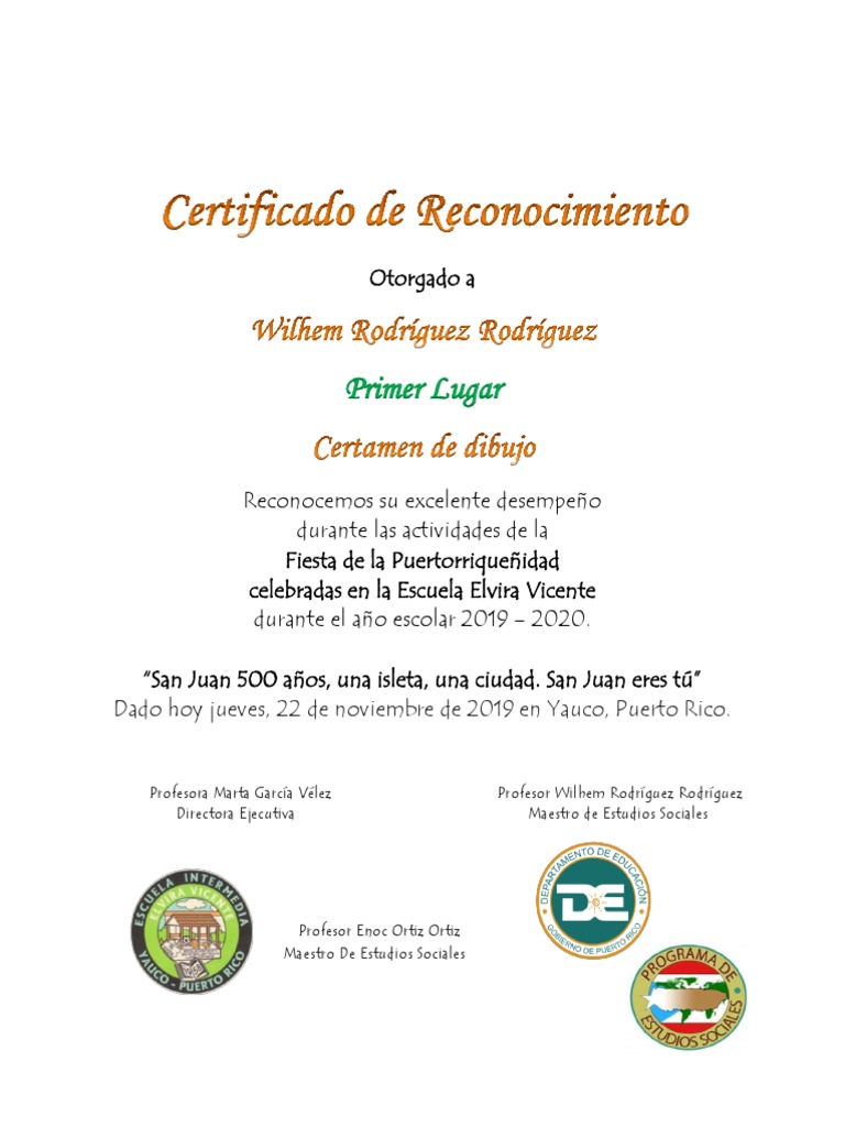 Certificado de Reconocimieno | PDF