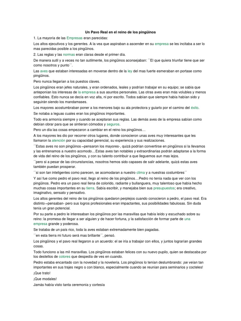 Un Pavo Real en El Reino de Los Pingüinos | PDF | Aves | Aprendizaje