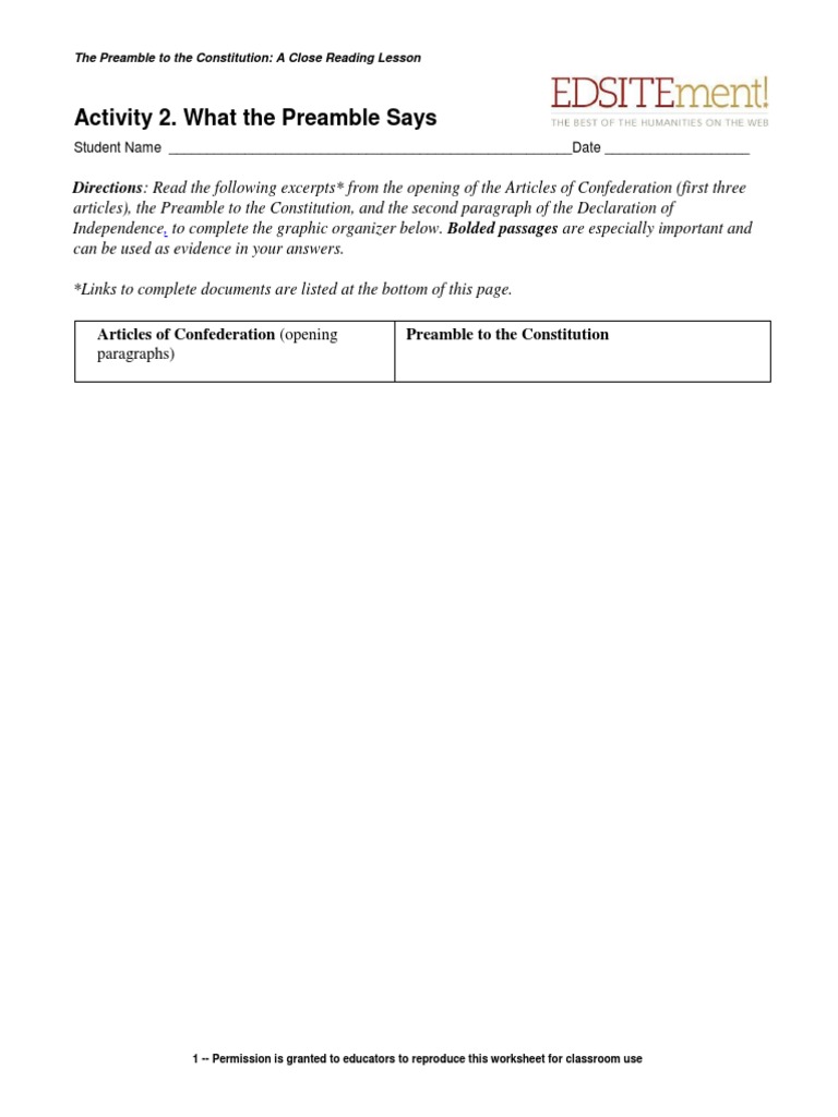 Activity 2 Preamble Graphic Organizer | PDF | Constitutional Law ...