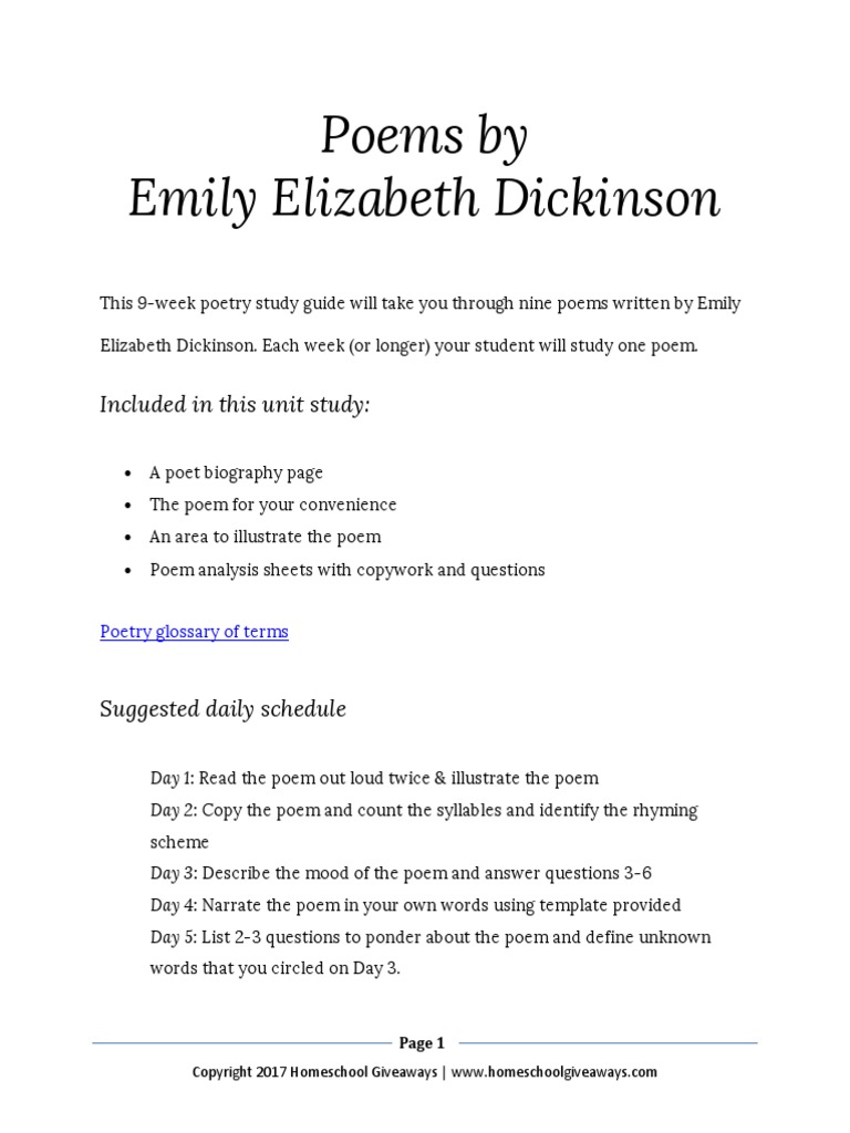 Emily Dickinson Unit Study PDF | Download Free PDF | Poetry | Rhyme