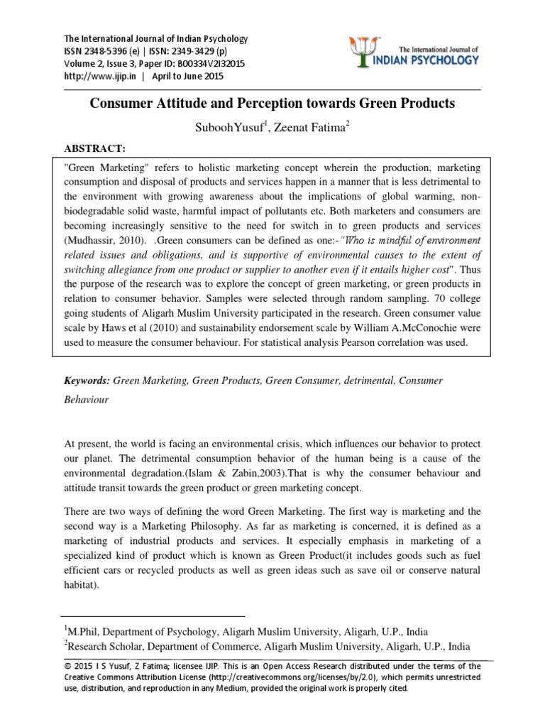 Consumer Attitude and Perception Towards Green Products | PDF ...