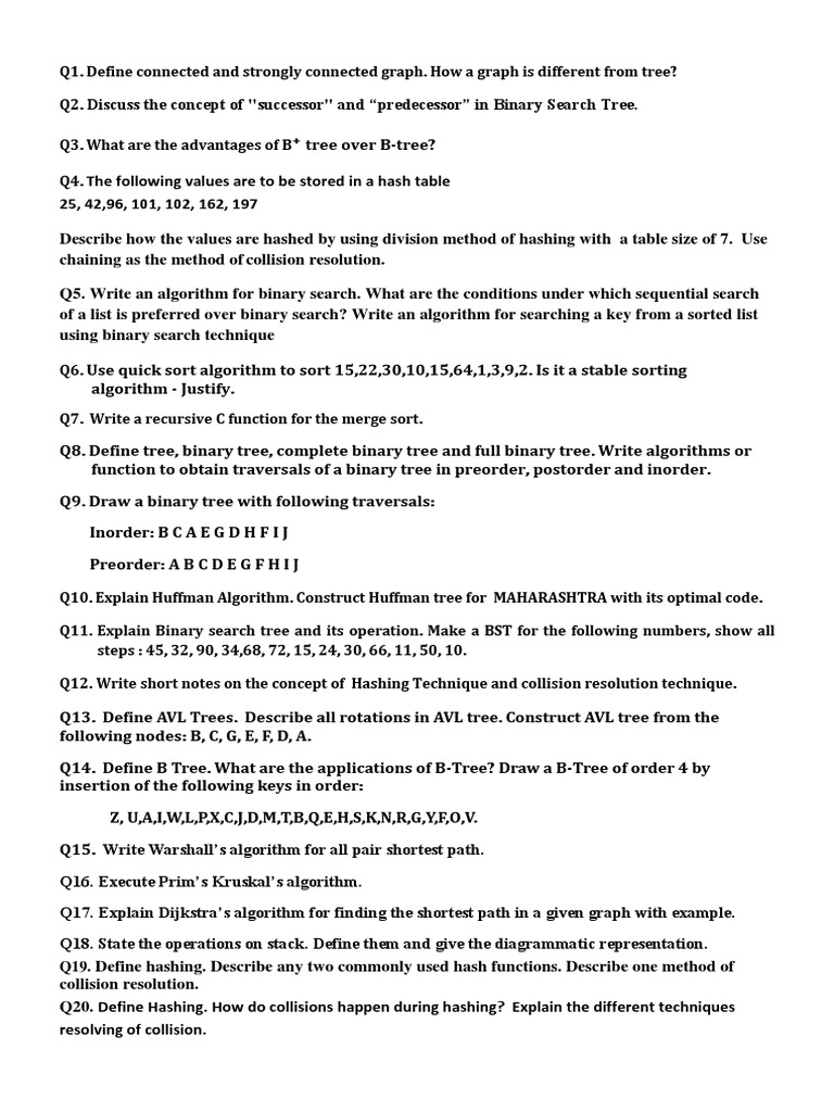 Graph, Tree, BST, Searching, Sorting, Hashing, AVL Tree, B-Tree ...