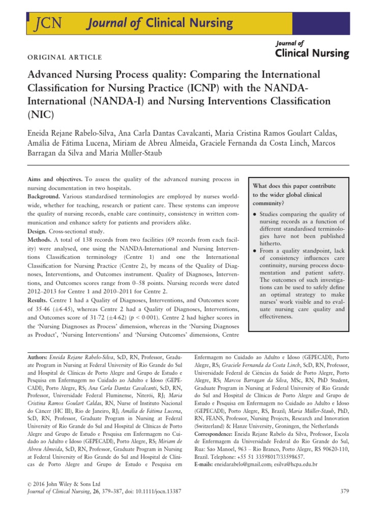 Advanced Nursing Process Quality Comparing The International Classi ...