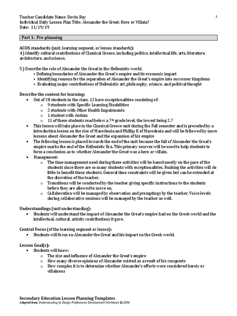 Alexander The Great - Lesson Plan | PDF | Lesson Plan | Alexander The Great