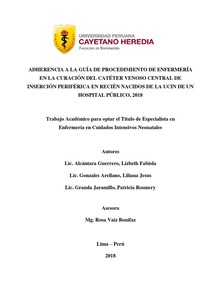 Adherencia a Guía de Curación PICC Neonatal | PDF | Enfermería | Hospital