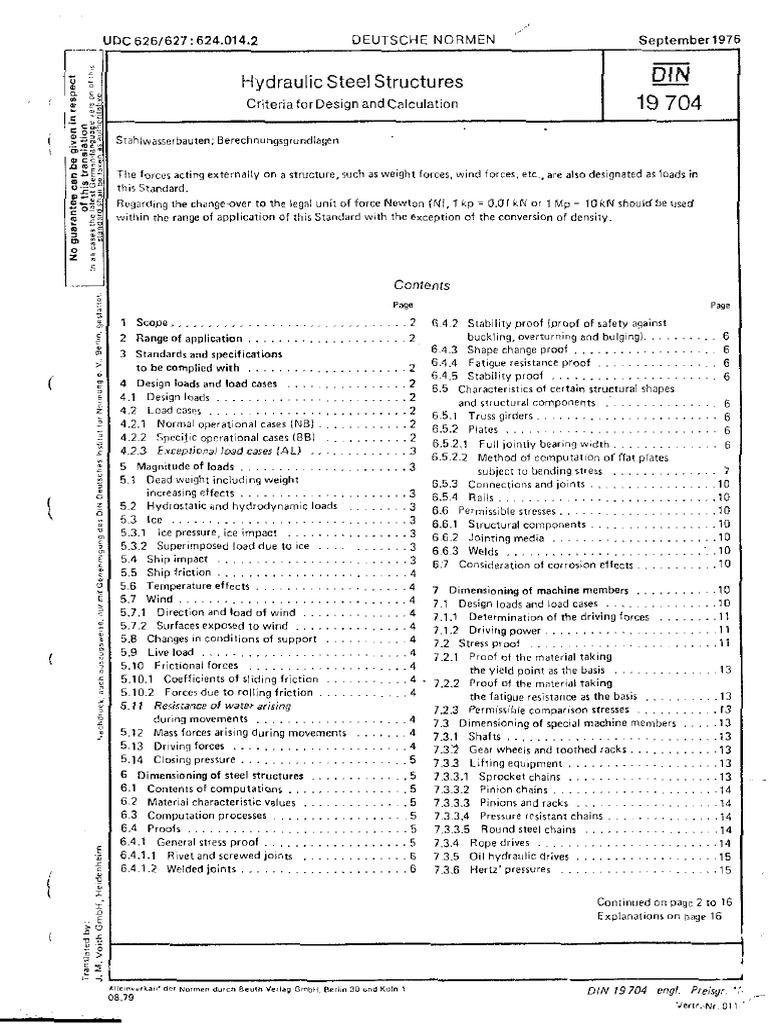 DIN 19704-1976 Hydraulic Steel Structures PDF | PDF