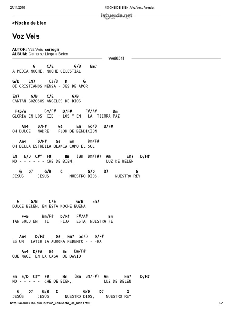 NOCHE DE BIEN, Voz Veis - Acordes PDF | PDF