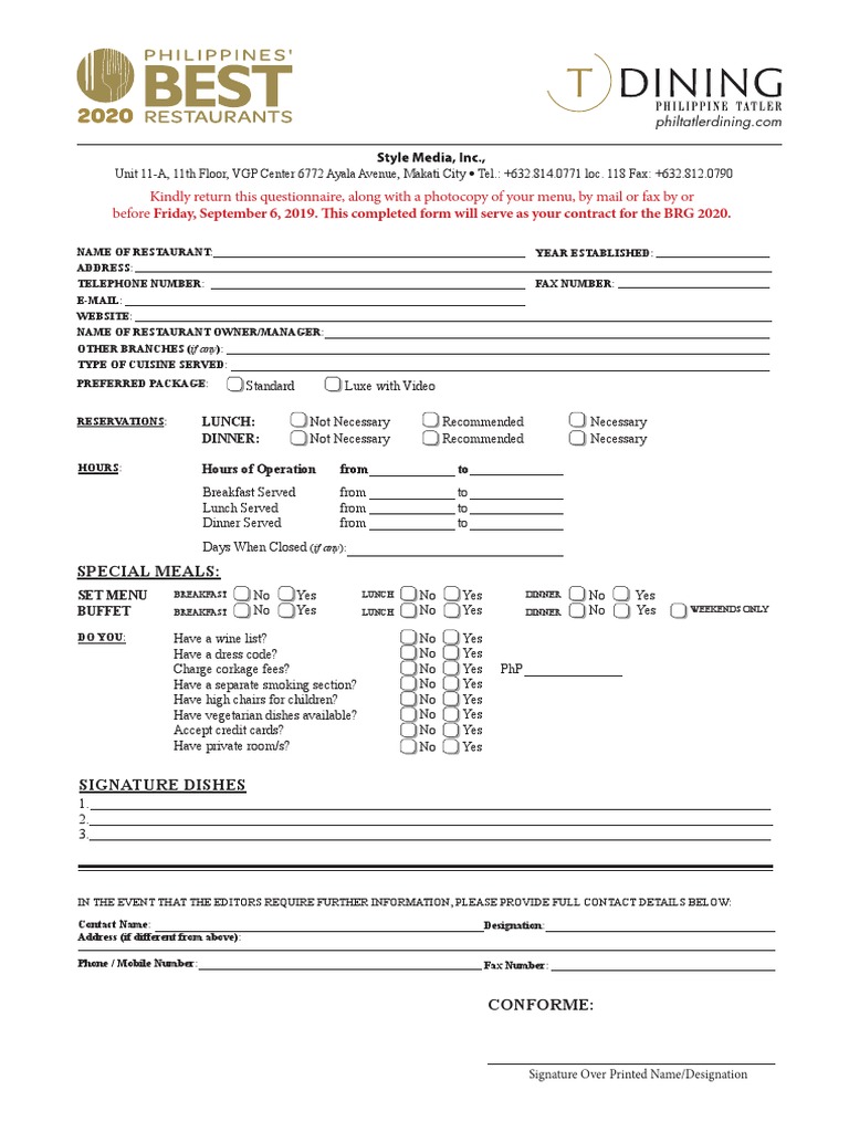 Questionnaire | PDF | Lunch | Menu